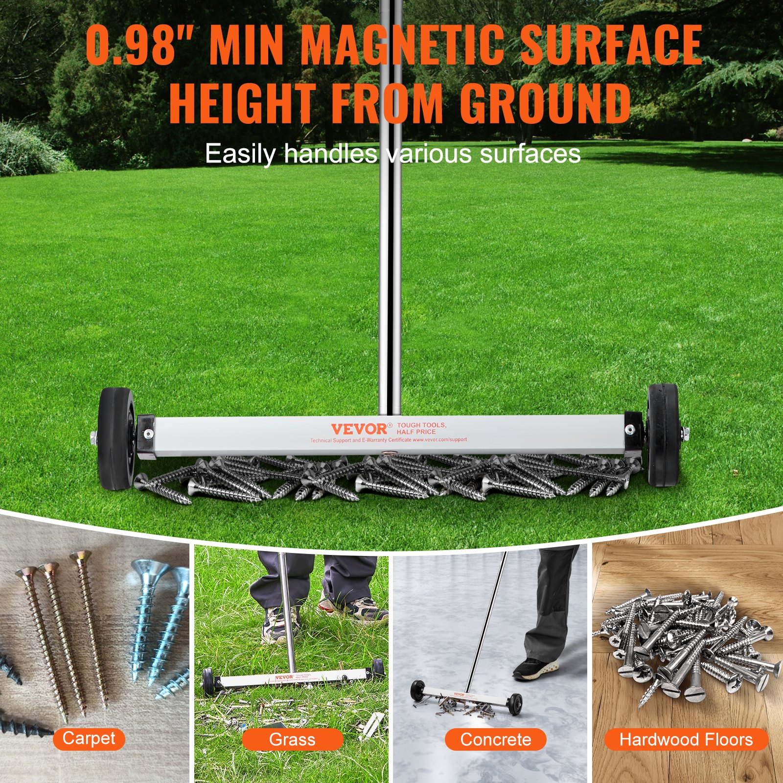 VEVOR Magnetic Sweeper with Wheels, 17inch Mini Magnetic Sweeper, 10 ...