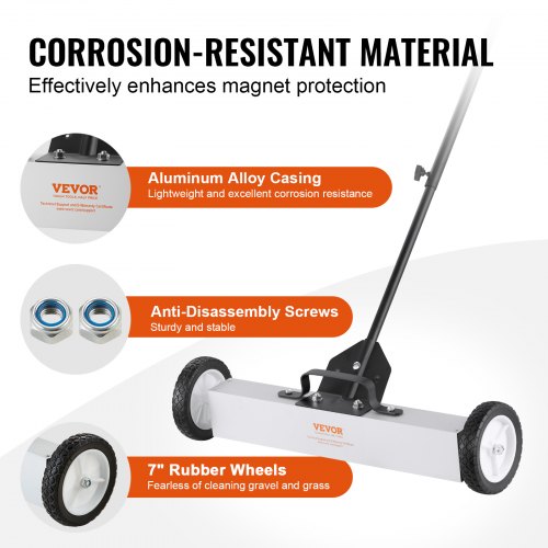 VEVOR 50Lbs Rolling Magnetic Sweeper with Wheels, Push-Type Magnetic ...
