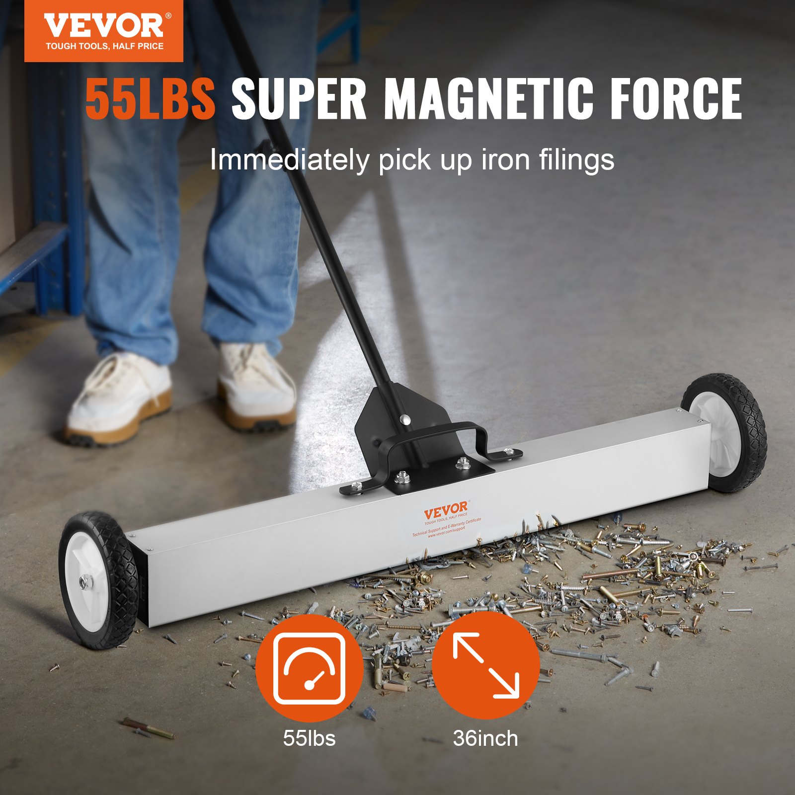 VEVOR 55Lbs Rolling Magnetic Sweeper with Wheels,Push-Type Magnetic ...