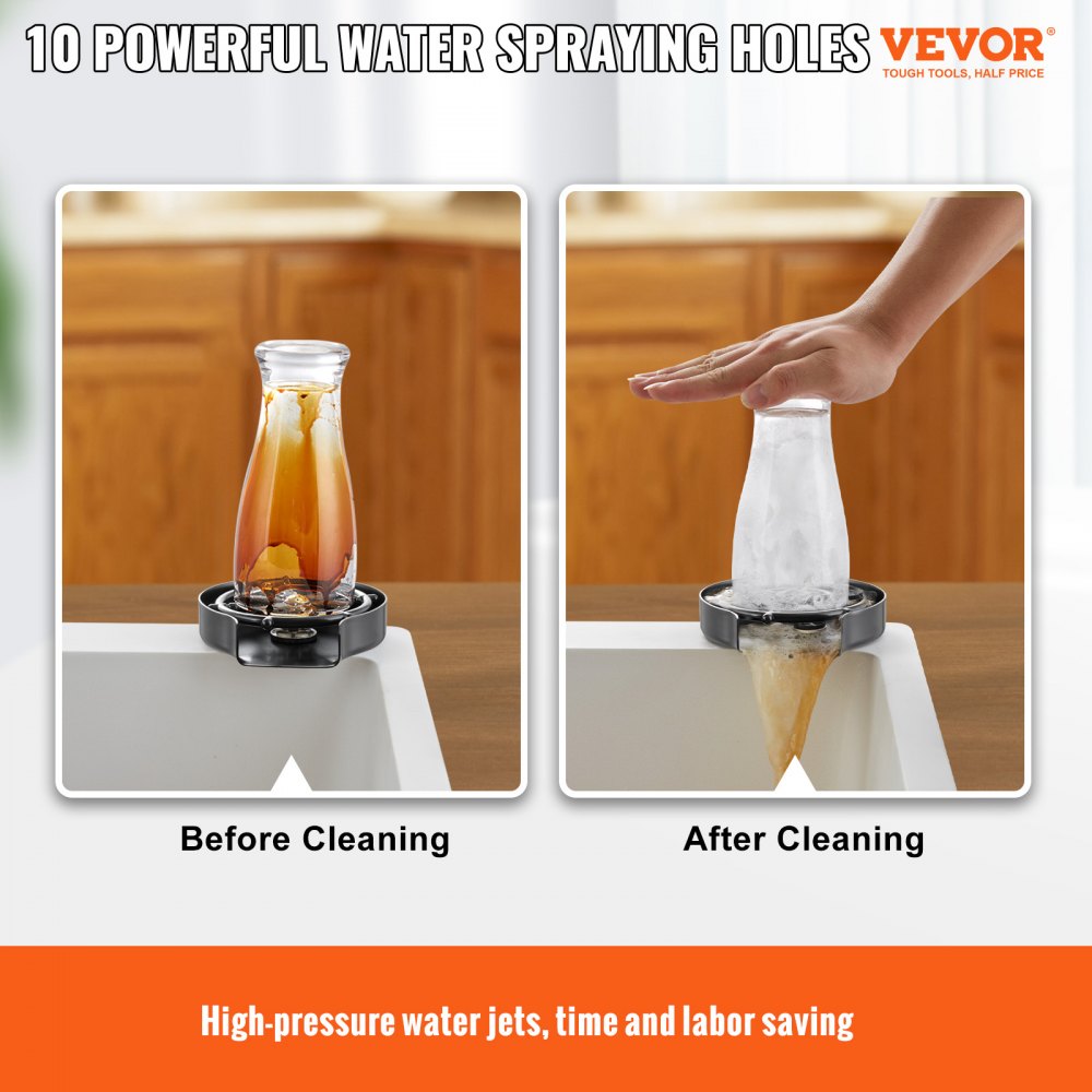VEVOR Glass Rinser 10-Hole 360° Rotating Stainless Steel Washer ABS Cup ...
