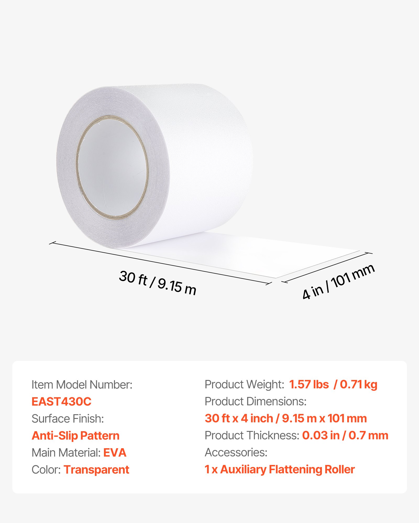 VEVOR Transparent Anti Slip Tape – 30FT x 4IN EVA Roll