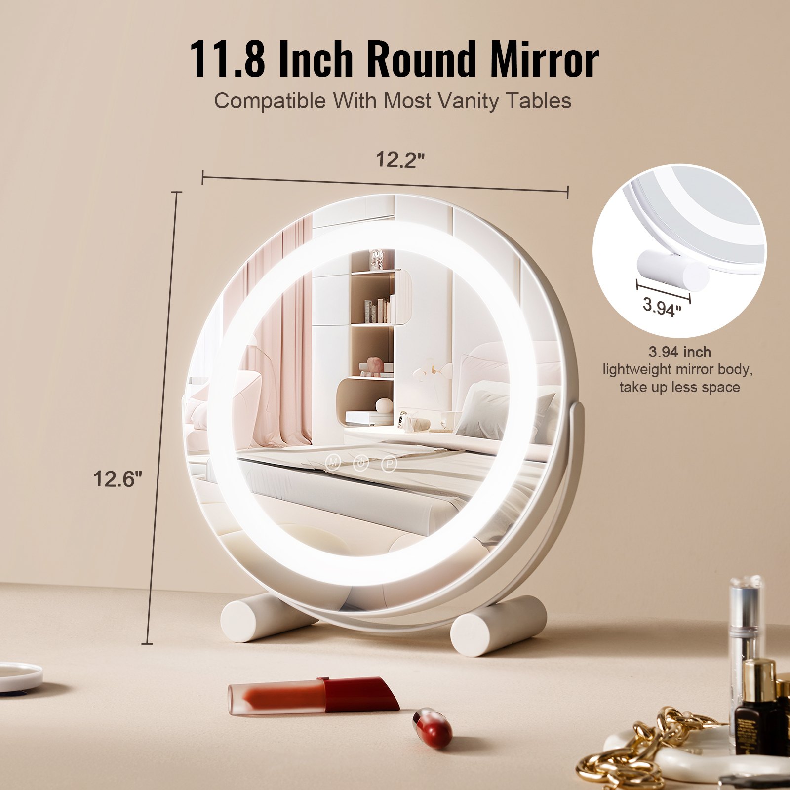 VEVOR 12” Vanity Mirror With Lights, LED Makeup Mirror 3 Color Lighting ...