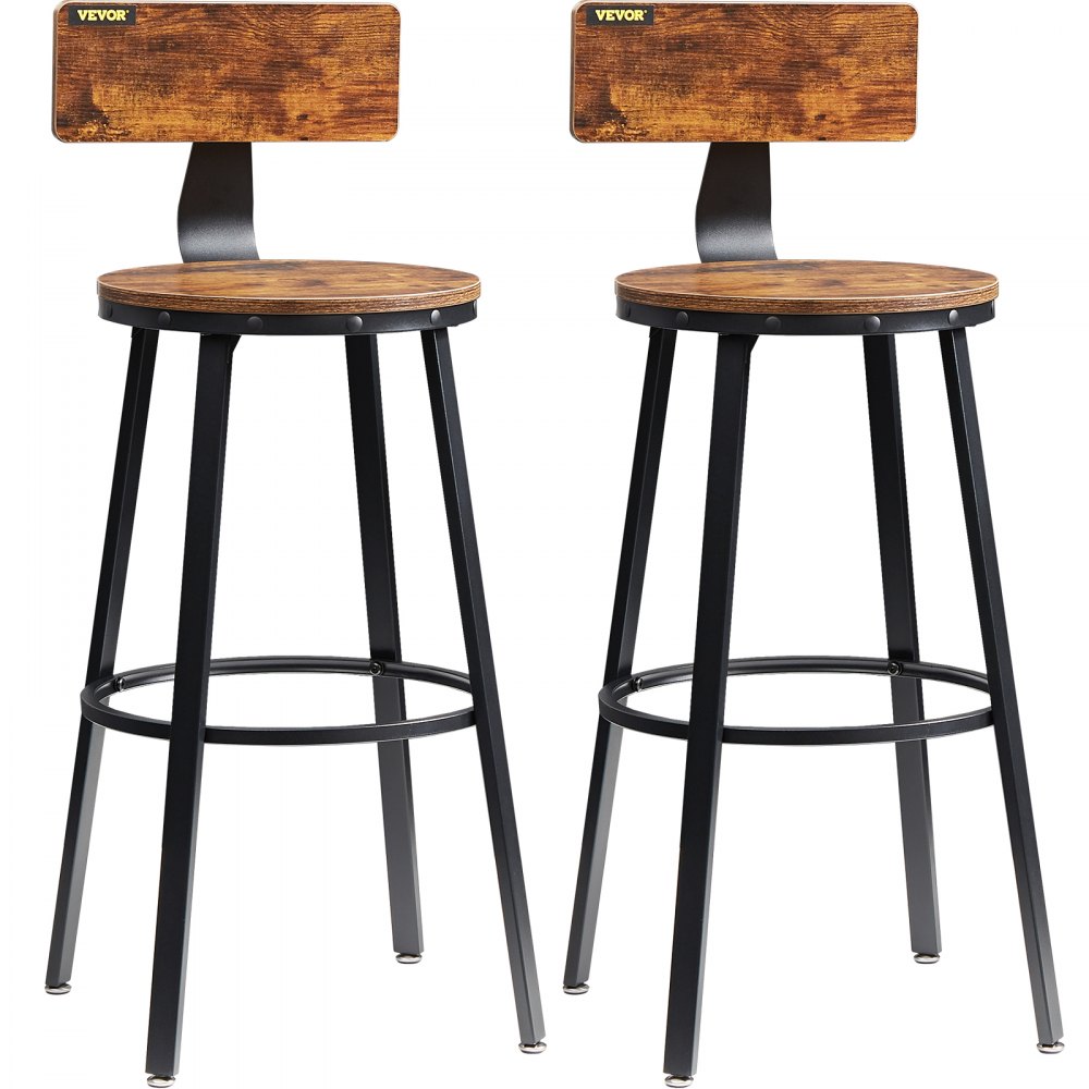 VEVOR Rustic Bar Stools, 29" Tall Round Seat, Set of 2 Round Bar Chairs ...