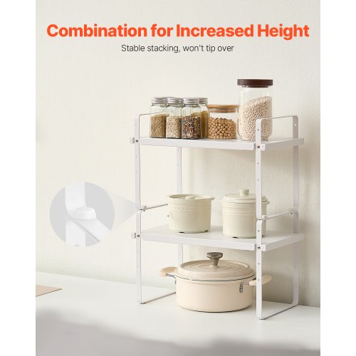 2 Tier Cabinet Organizer Shelf Counter Shelves Steel Kitchen Storage ...