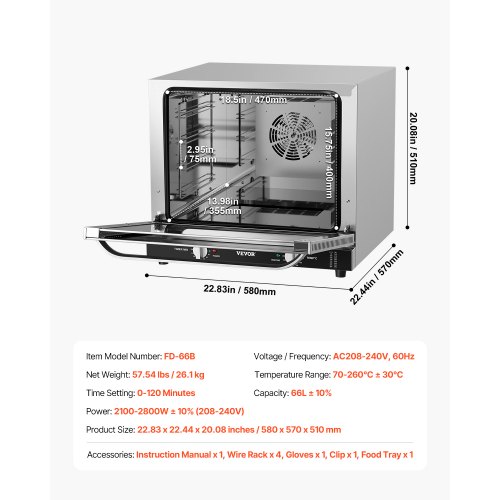VEVOR 66L Commercial Countertop Oven 2800W Electric Toaster Oven ...
