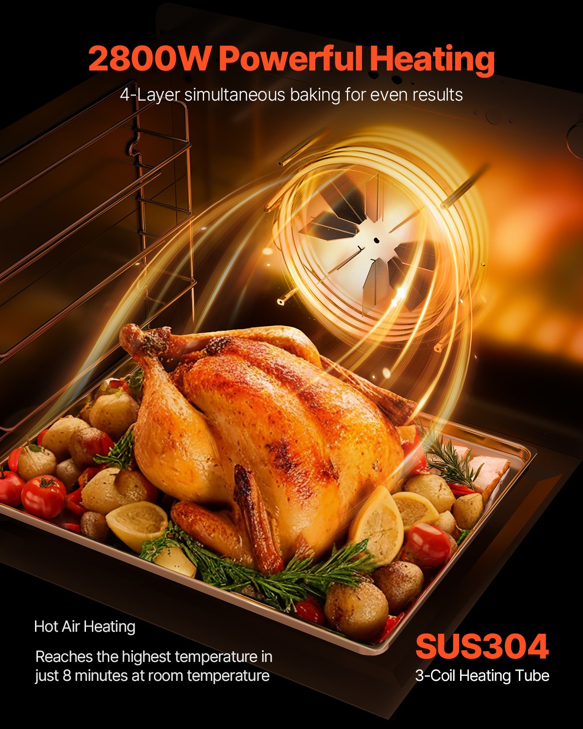 66L Commercial Countertop Oven 2800W Electric Toaster Oven Stainless ...