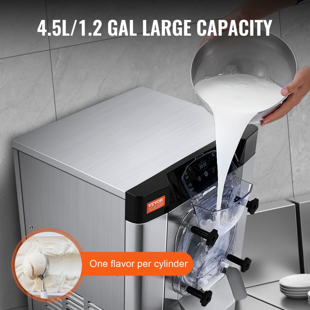 VEVOR Commercial Ice Cream Machine, 12 L/H Yield, 1713W Single Flavor ...