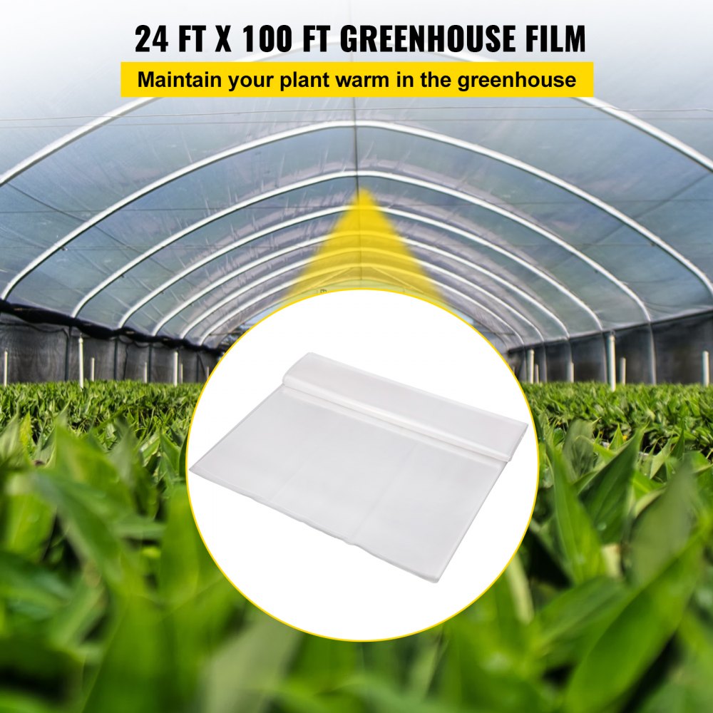 VEVOR Greenhouse Film, 24' x 100' Greenhouse Plastic Sheeting, 6 mil ...