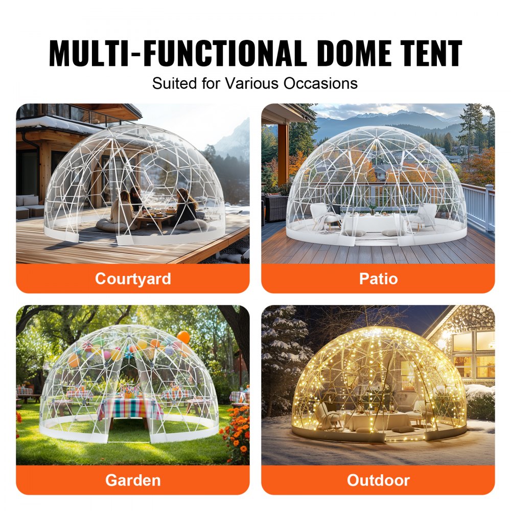 VEVOR Garden Dome Igloo Tent House, 12 FT Dome Tent, Upgraded Garden ...