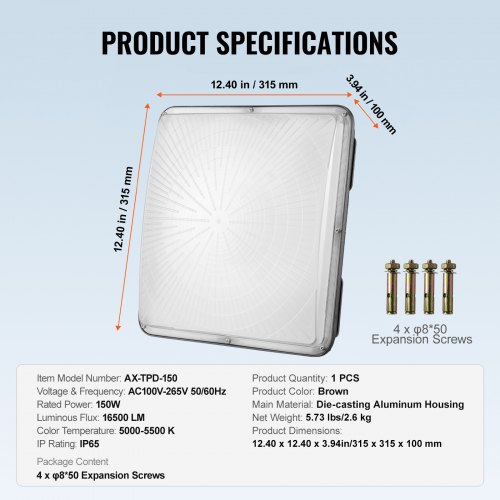 VEVOR LED Canopy Light 150W 16500LM 5000K Daylight Outdoor Canopy ...