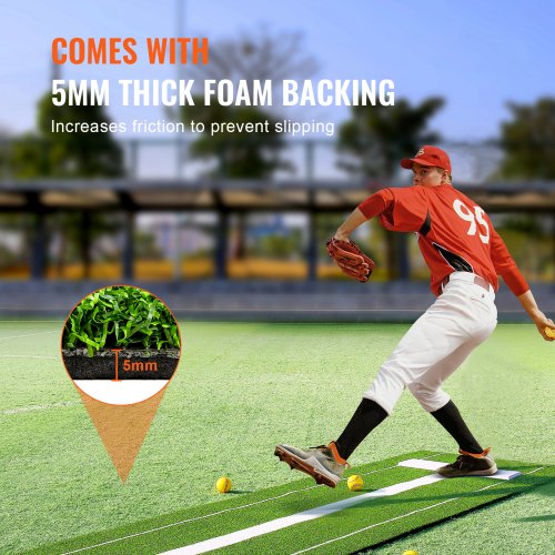 VEVOR Softball Pitching Mat, 10' x 3' Softball Pitching Mound, Antislip ...