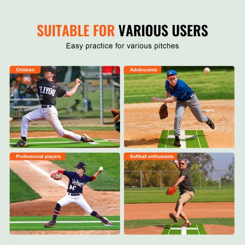 VEVOR Softball Pitching Mat, 10' x 3' Softball Pitching Mound, Antislip ...