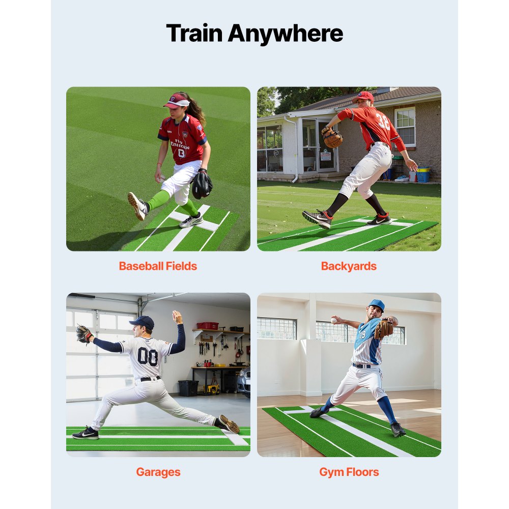 VEVOR Softball Pitching Mat, 10x3 ft Baseball Pitching Rubber Mound ...