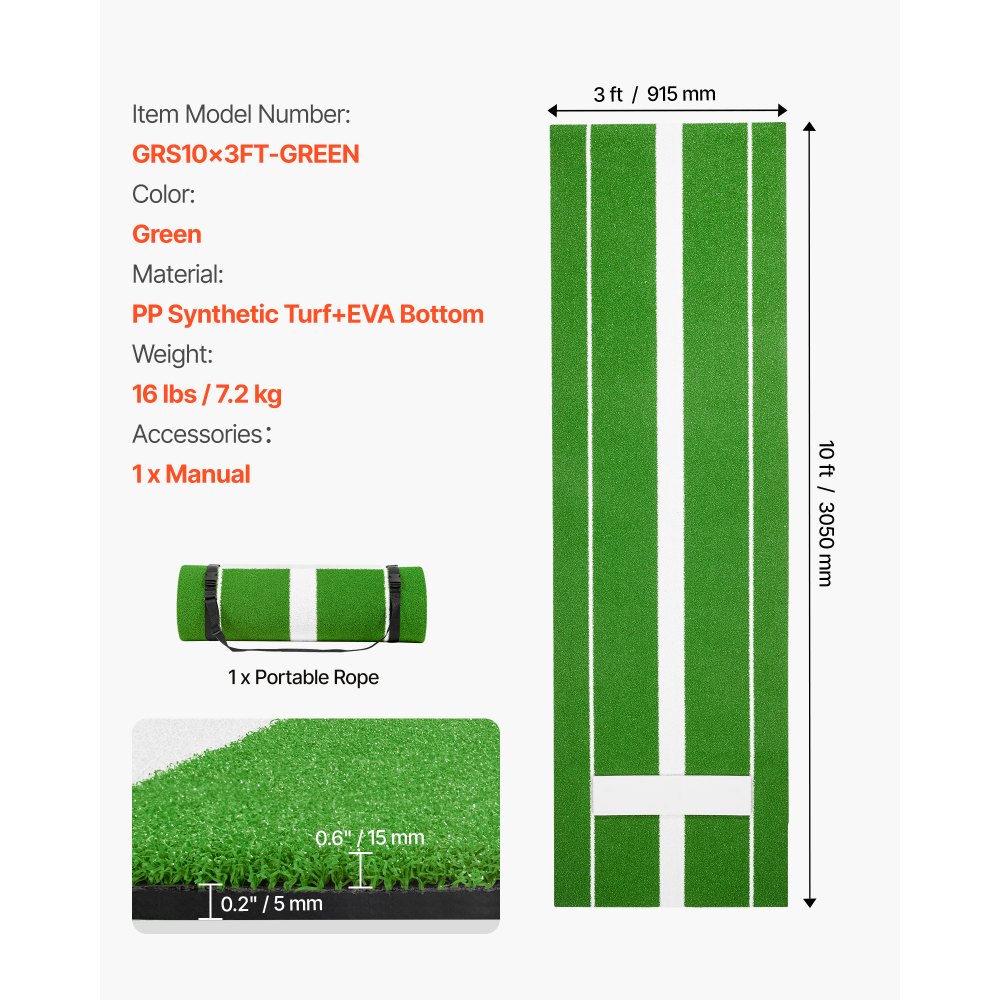 VEVOR Softball Pitching Mat, 10x3 ft Baseball Pitching Rubber Mound ...