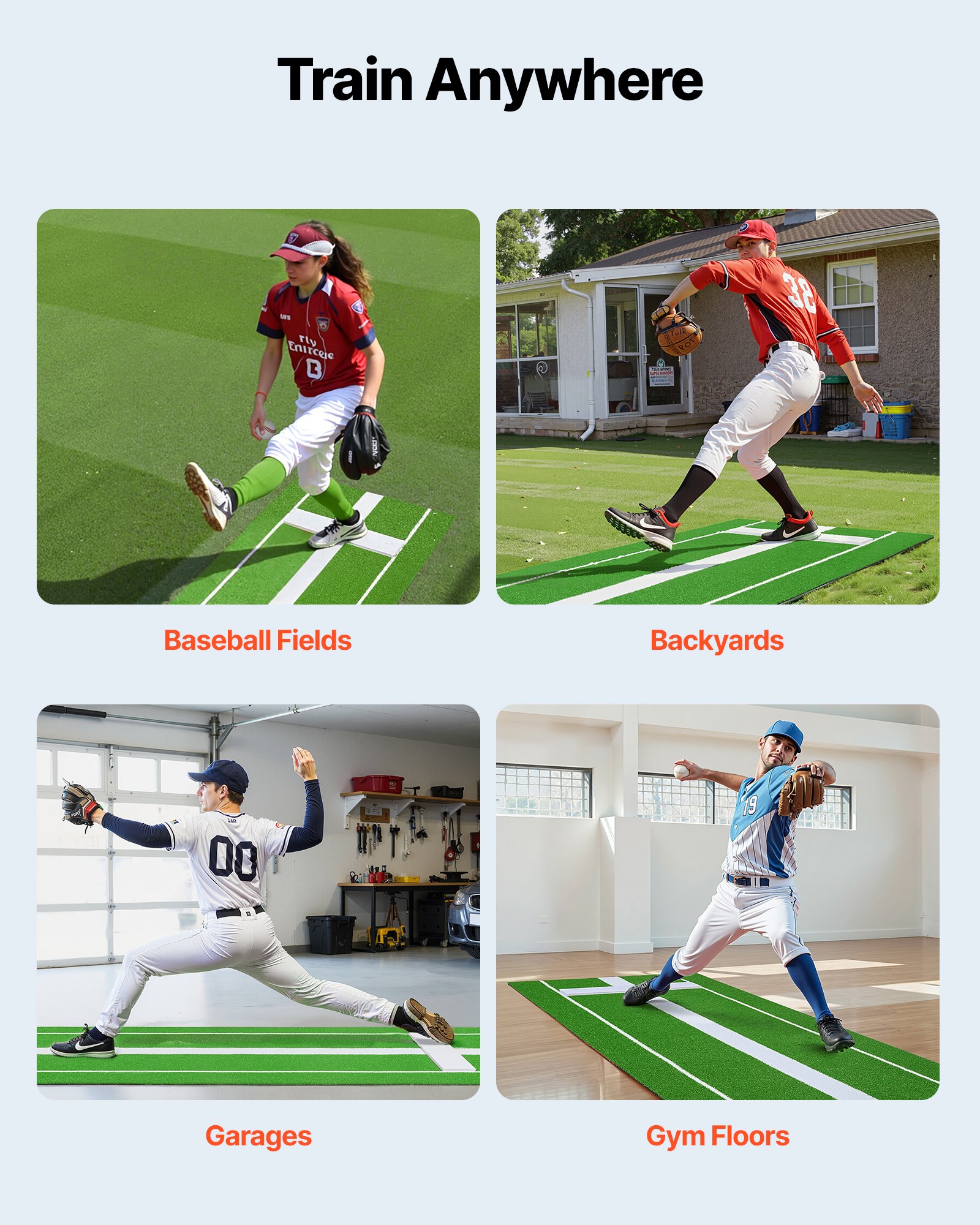 VEVOR Softball Pitching Mat, 10x3 ft Baseball Pitching Rubber Mound ...