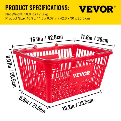 VEVOR Shopping Basket, Set of 12 Red, Durable PE Material with Handle ...