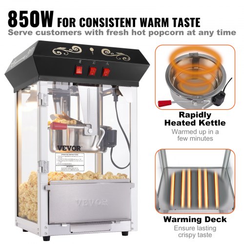 VEVOR Popcorn Popper Machine Countertop Popcorn Maker 850W 8 Oz 48 Cups ...