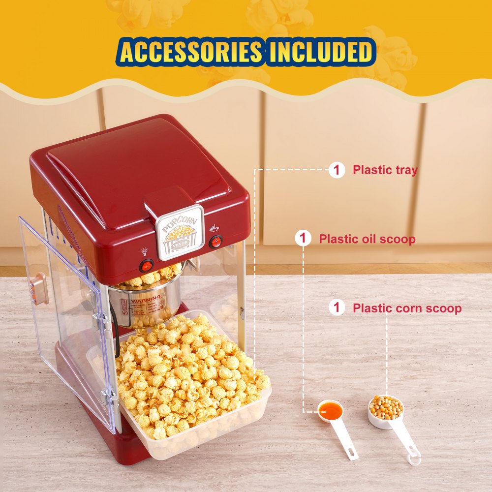 VEVOR Popcorn Popper Machine Tabletop Popcorn Maker 300W 2.5 Oz Red ...