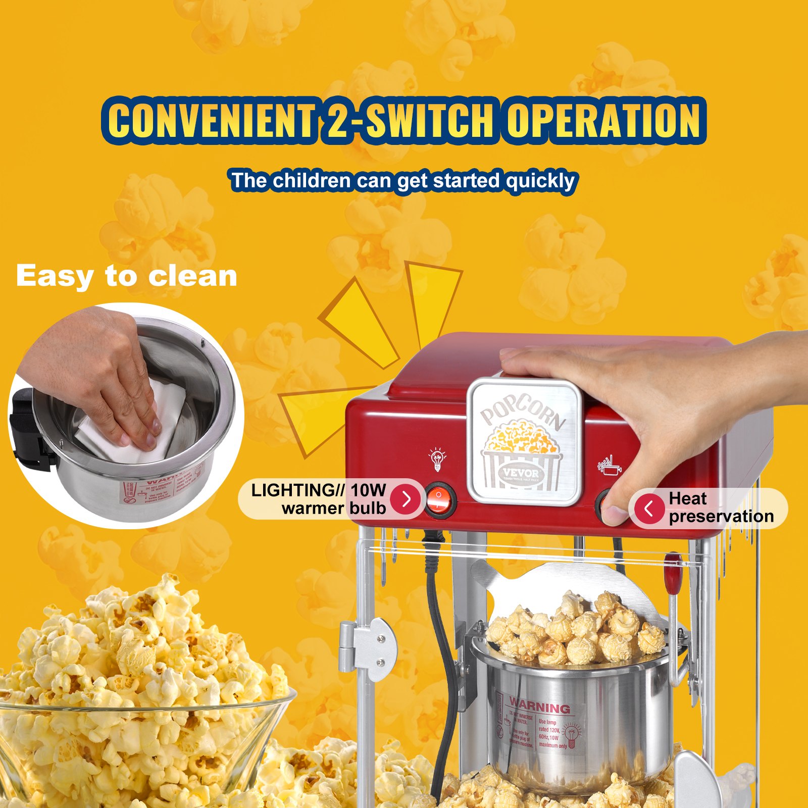 VEVOR Popcorn Popper Machine Tabletop Popcorn Maker 300W 2.5 Oz Red ...