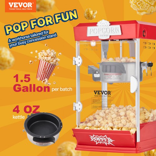 Popcorn Popper Machine Tabletop Popcorn Maker 480W 4 Oz Red | VEVOR US