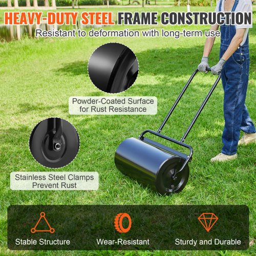 VEVOR Lawn Roller, 13 Gallon Sand/Water Filled Yard Roller, Steel Sod ...