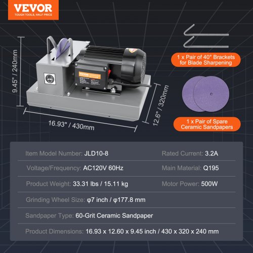 VEVOR Lawn Mower Blade Sharpener, 2/3HP 500W Lawnmower Blade Grinder ...