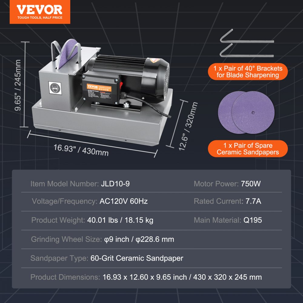 VEVOR Lawn Mower Blade Sharpener, 1HP 750W Lawnmower Blade Grinder with ...