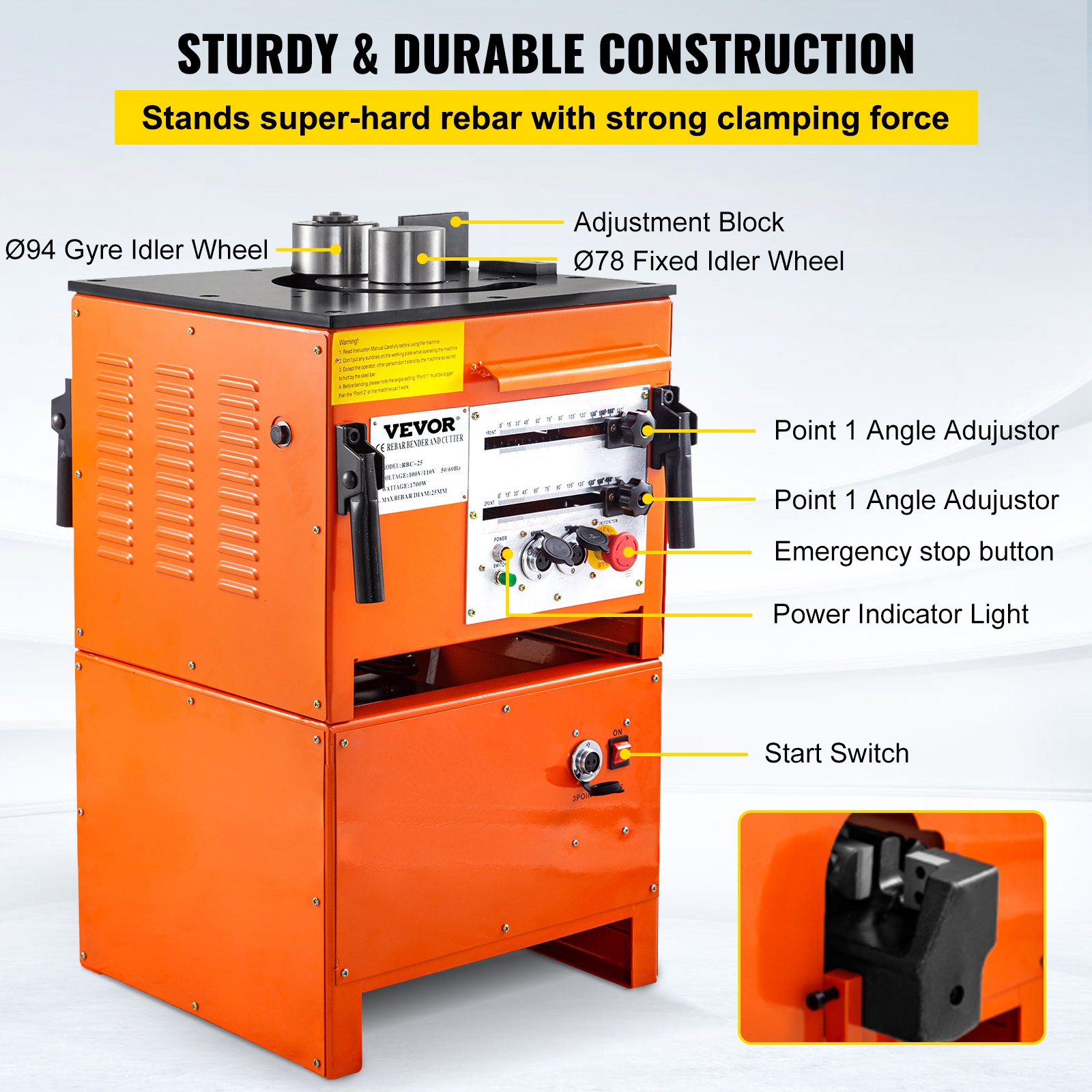 VEVOR Hydraulic Rebar Bender 1700 Wattage Electric Rebar Bender and ...