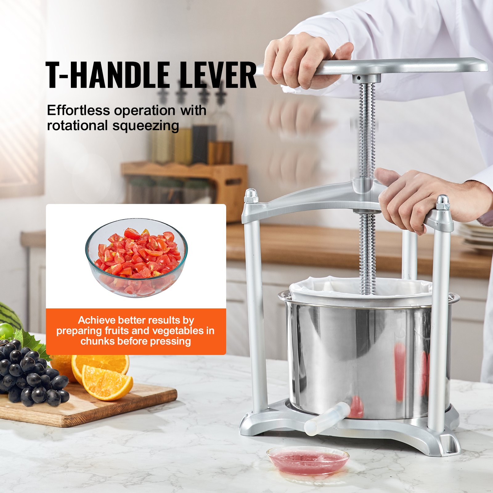 VEVOR Fruit Wine Press, 1.6 Gallon/6L, 2 Stainless Steel Barrels ...