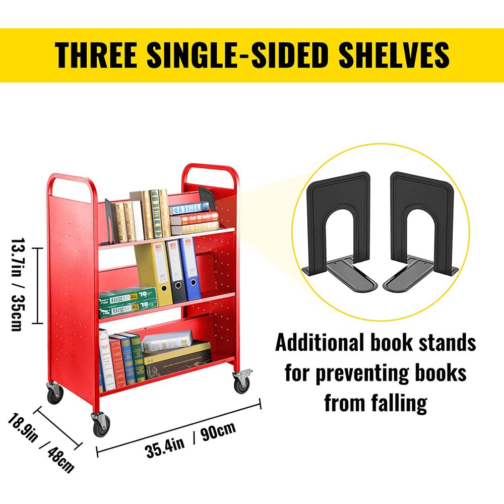 Book Cart Library Cart 200lb with Double Sided W-Shaped Sloped Shelves ...