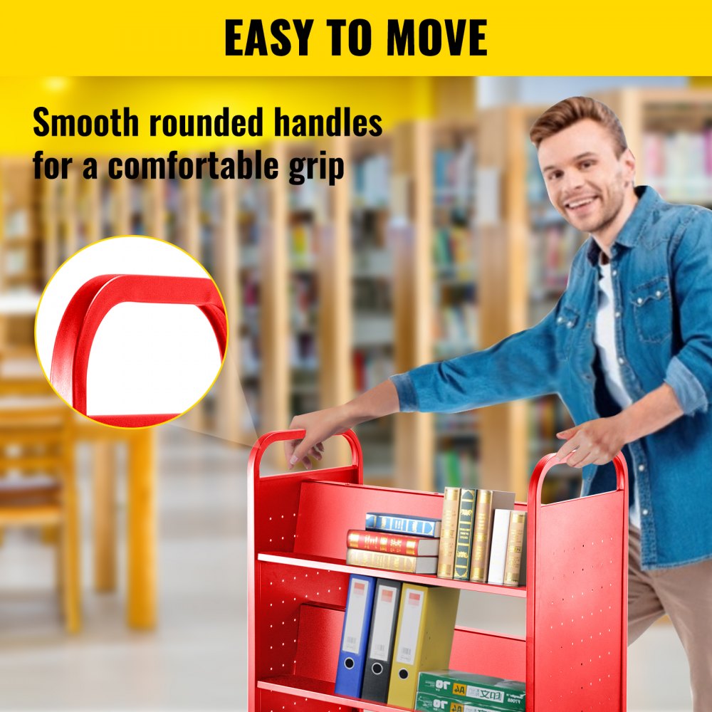 Book Cart Library Cart 200lb with Double Sided W-Shaped Sloped Shelves ...