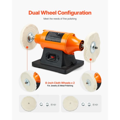 VEVOR 8" Bench Buffer Polisher 3/4 HP 3450RPM for Metal Jewelry Wood ...