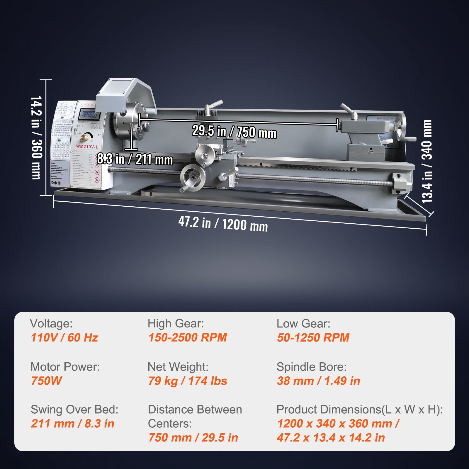 VEVOR Metal Lathe Machine, 8.3'' x 29.5'', Precision benchtop power ...