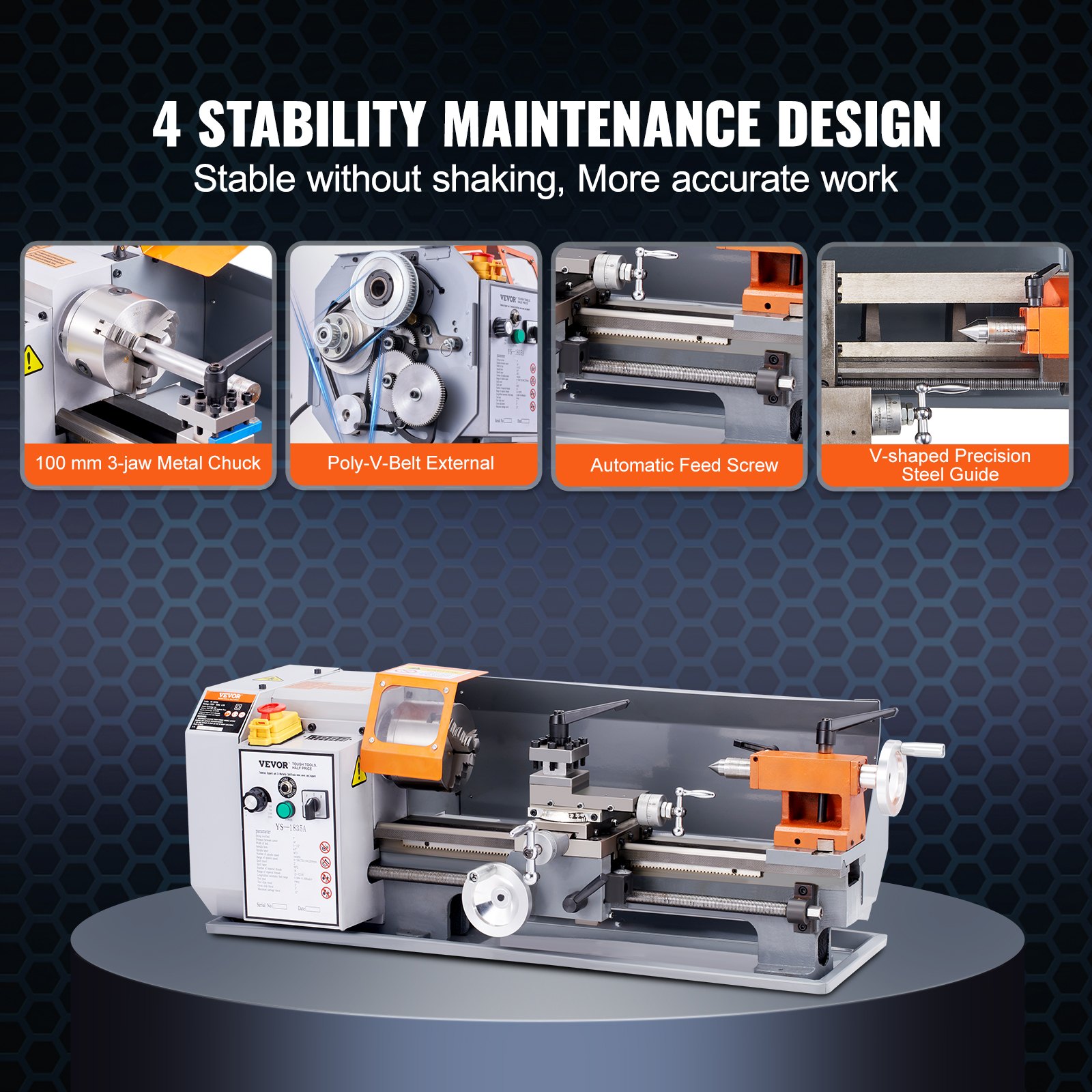 VEVOR Metal Lathe Machine, 7'' x 13.78'', Precision Benchtop Power ...