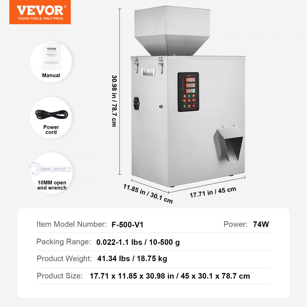 VEVOR Powder Filling Machine, 0.022-1.1lbs/10-500g, Automatic ...