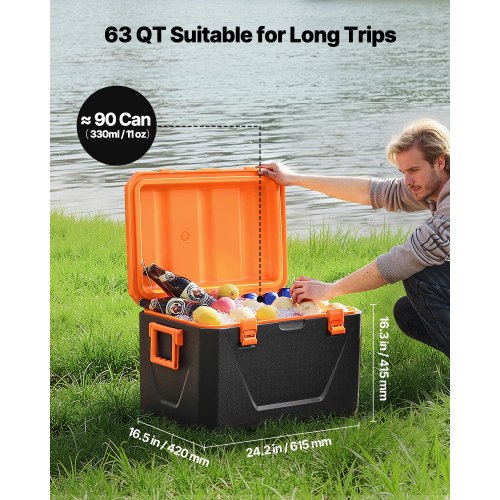 Portable Cooler 63 QT Insulated Hard Cooler 90 Can Capacity with Cup ...