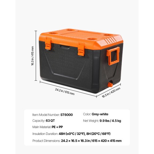 Portable Cooler 63 QT Insulated Hard Cooler 90 Can Capacity with Cup ...
