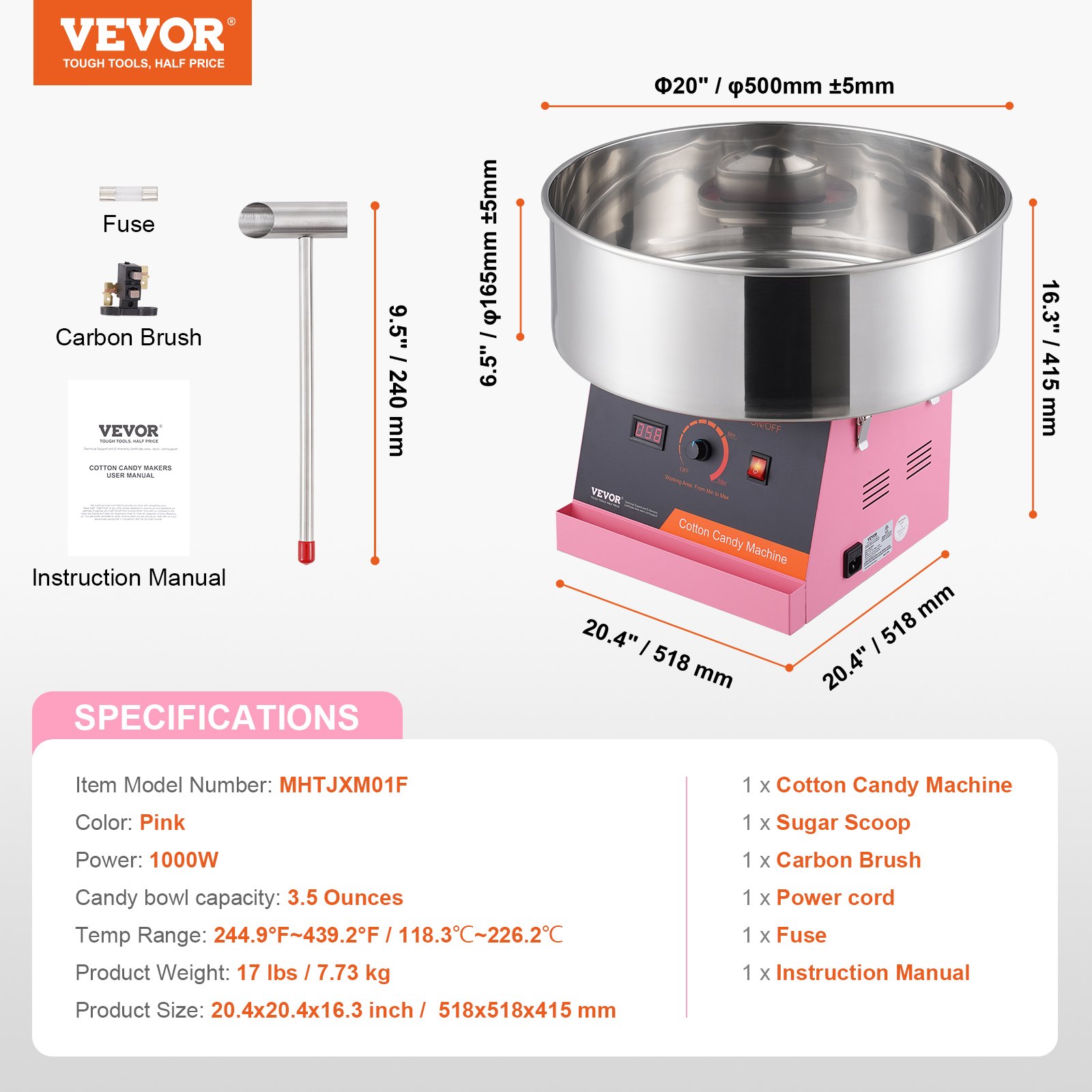 VEVOR Electric Cotton Candy Machine, 1000W Candy Floss Maker ...