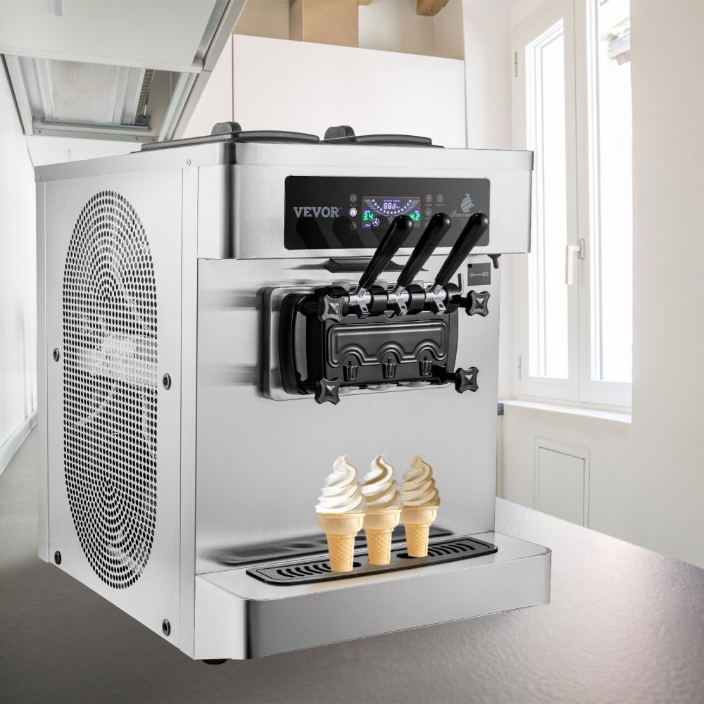 VEVOR Countertop Ice Cream Maker, 20-28L/H Yield, 2+1 Flavors Soft ...