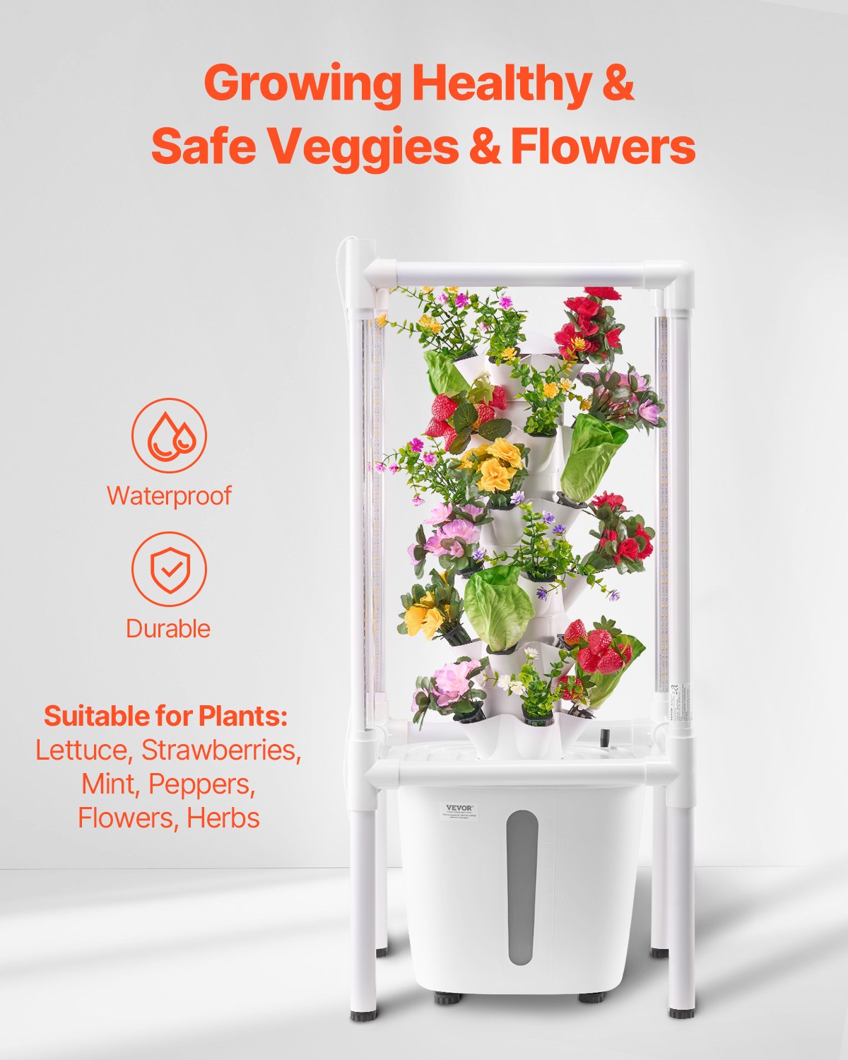 VEVOR Hydroponic Tower Garden with Lights – 30 Pods, 6-Tier