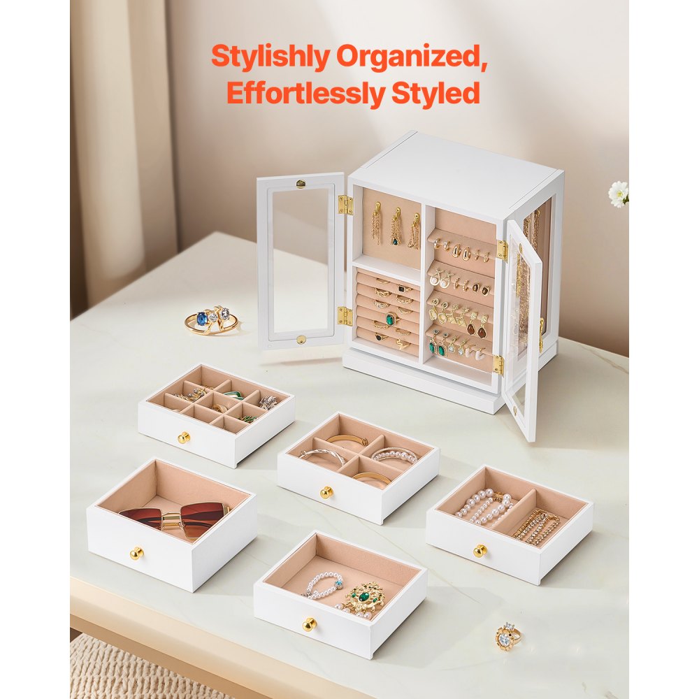 VEVOR Rotating Jewelry Box – 360° Storage, 5 Drawers, MDF