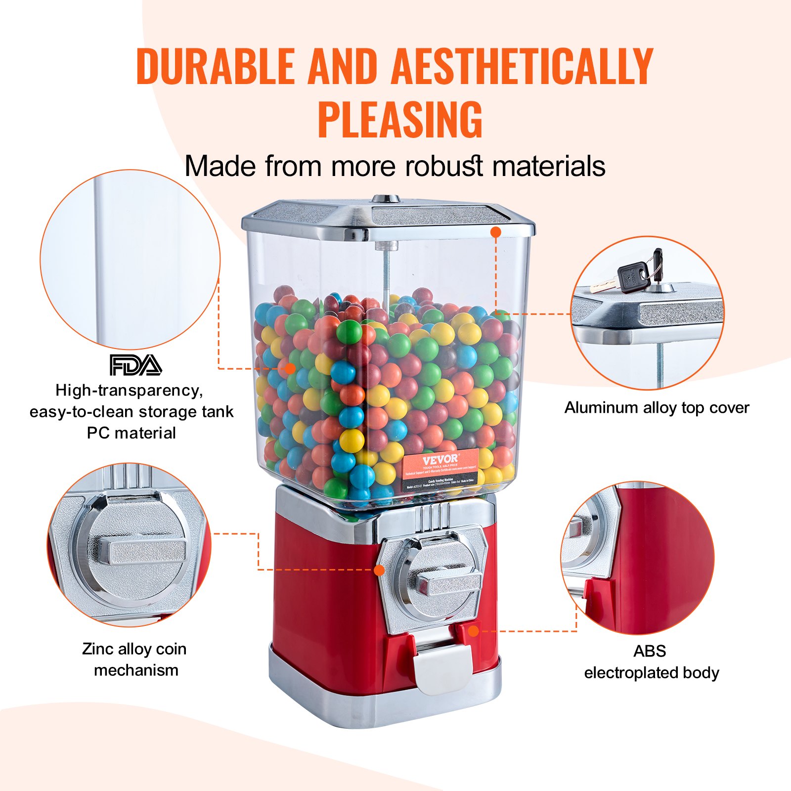 VEVOR 17"H Gumball Machine Vending Coin Bank Vintage Candy Dispenser PC ...