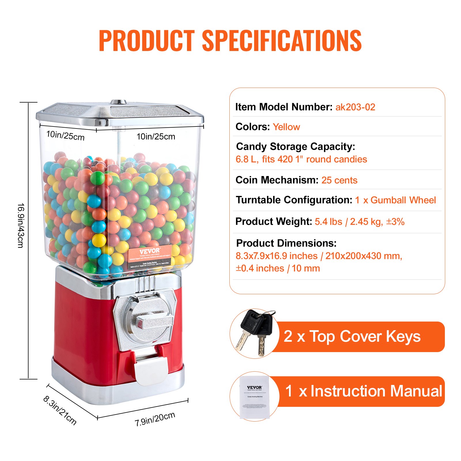 VEVOR 17"H Gumball Machine Vending Coin Bank Vintage Candy Dispenser PC ...