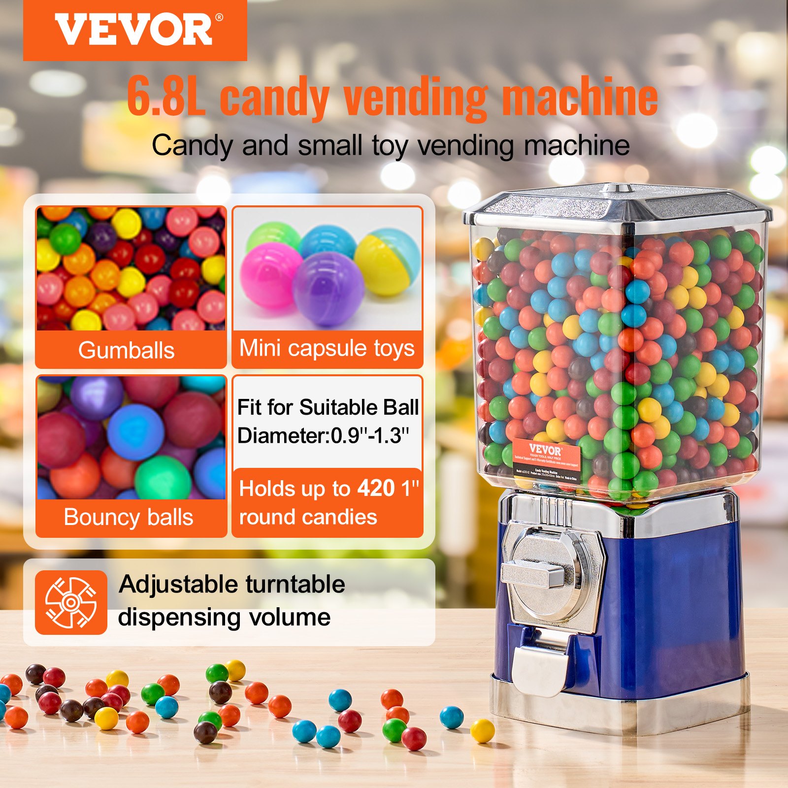 VEVOR 17"H Gumball Machine Vending Coin Bank Vintage Candy Dispenser PC ...