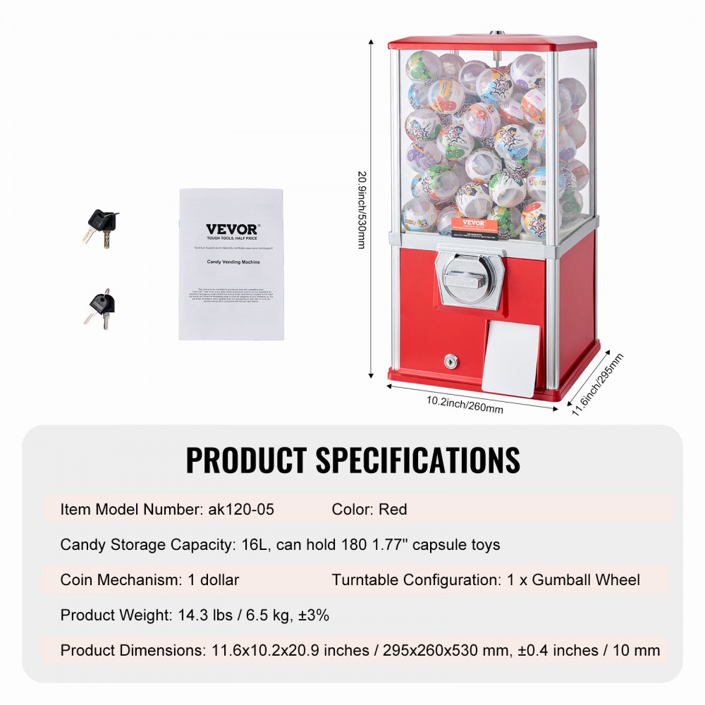 VEVOR Gumball Machine for Kids, 21" Height Home Vending Machine, PS ...