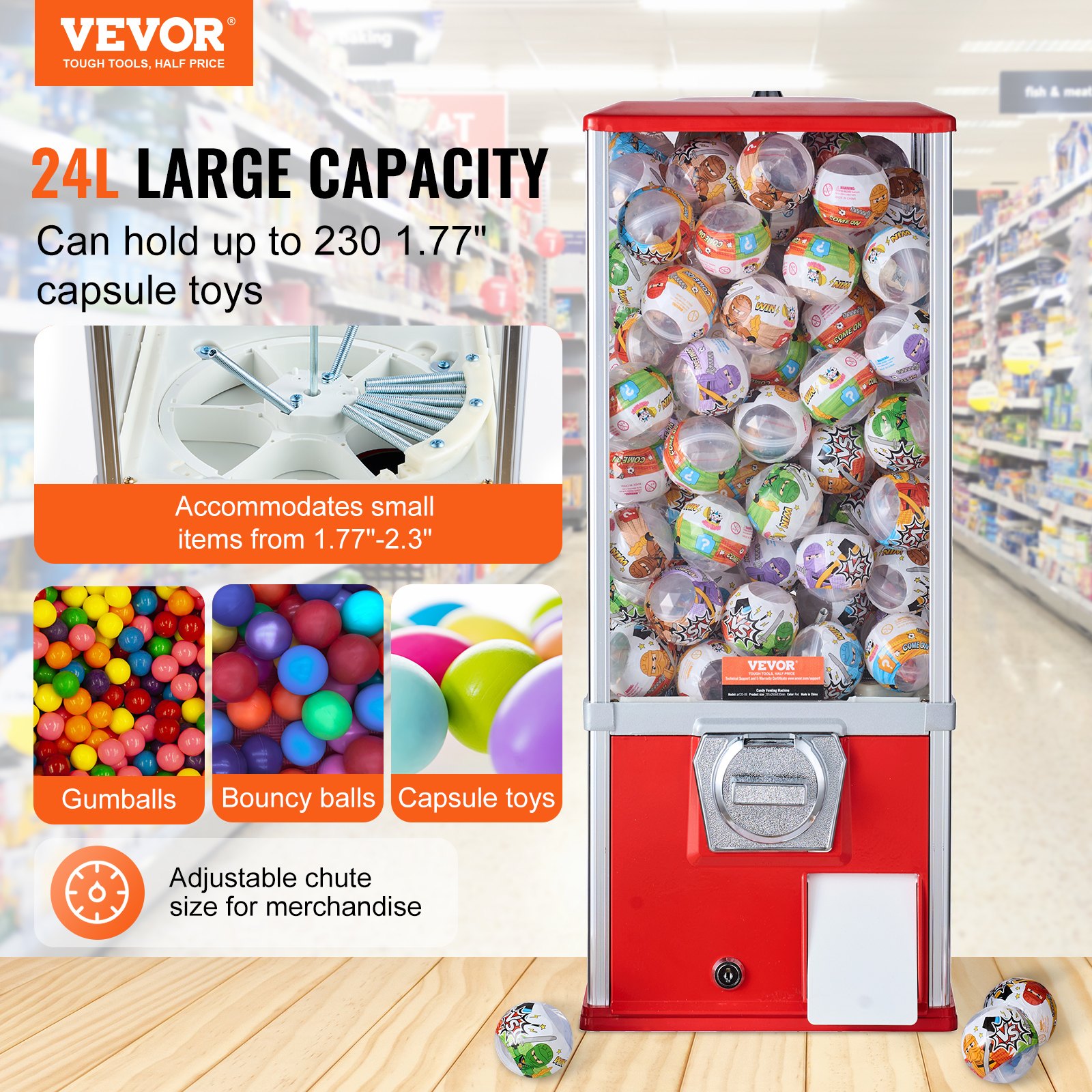 VEVOR 25"H Gumball Machine Vending Coin Bank Vintage Gumballs Dispenser ...