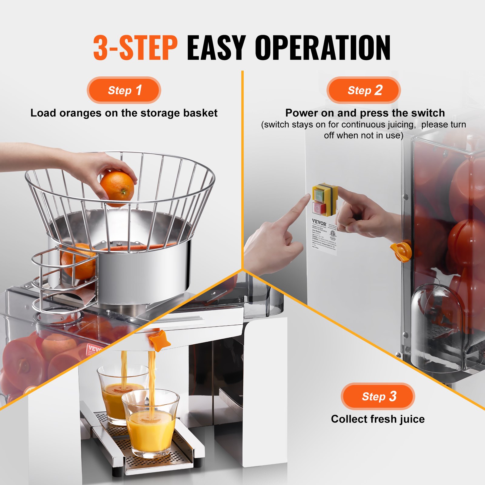 VEVOR Commercial Orange Juicer Machine, 120W Automatic Feeding Juice ...