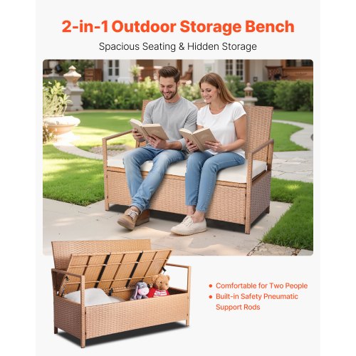 Outdoor Storage Bench PE Rattan 70Gal Deck Box Waterproof Outdoor Seat ...