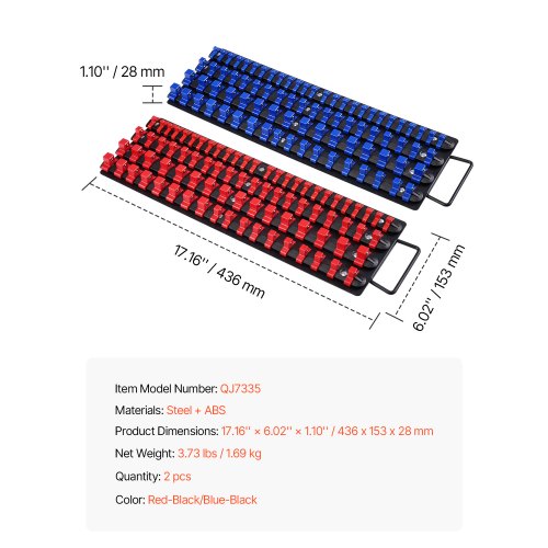 VEVOR Portable Socket Organizer Tray, 2PCS Metric & SAE Socket ...