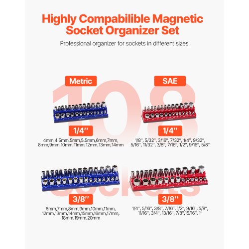 VEVOR Magnetic Socket Organizer Set, 4PCS Magnetic Socket Holder, 1/4 ...